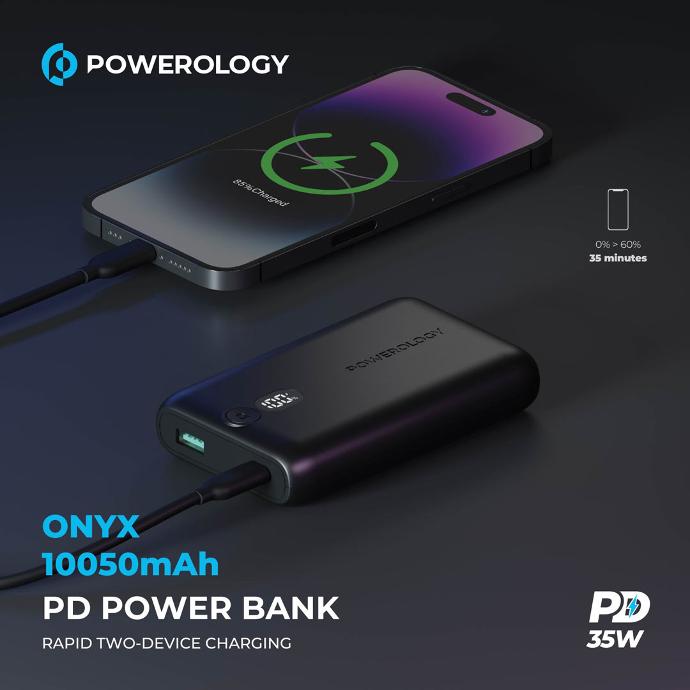 Powerology Onyx 10050mAh PD 35W Power bank Black - alpha store