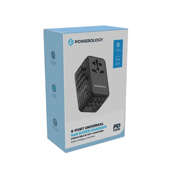 Powerology Universal Adapter 140W X2 Type C port and X2 USB A 15W port ...