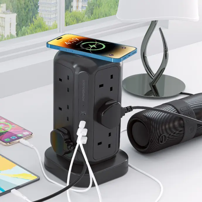 Powerology 12 AC Sockets GaN Tower Hub - Black | Powerology