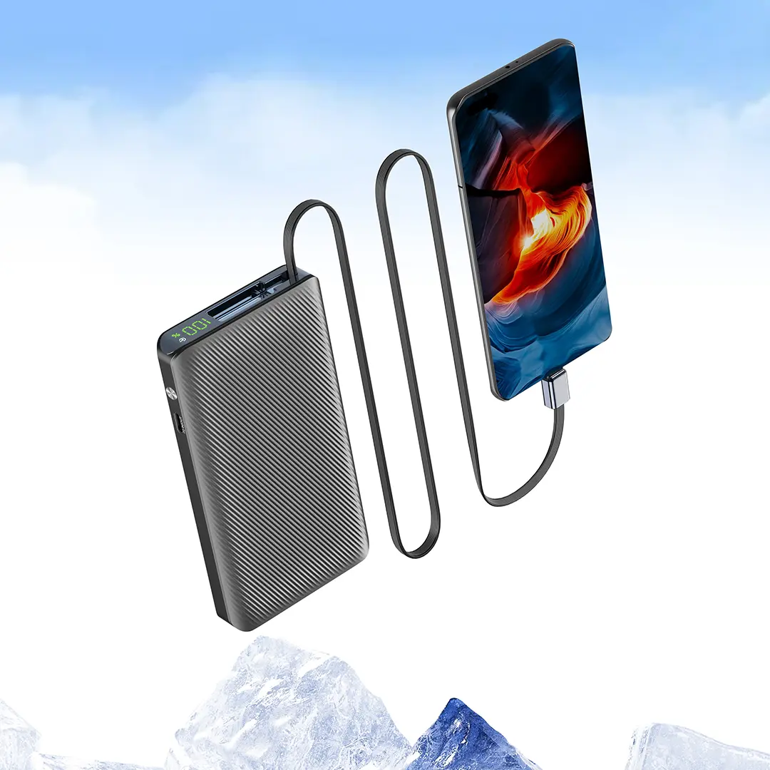 Powerology 10000mAh Retractable Cable Power Bank - Black