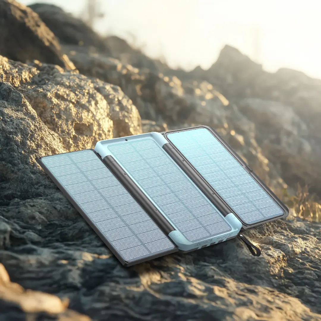 Powerology 16000mAh Solar Multi-Cable Power Bank - Black