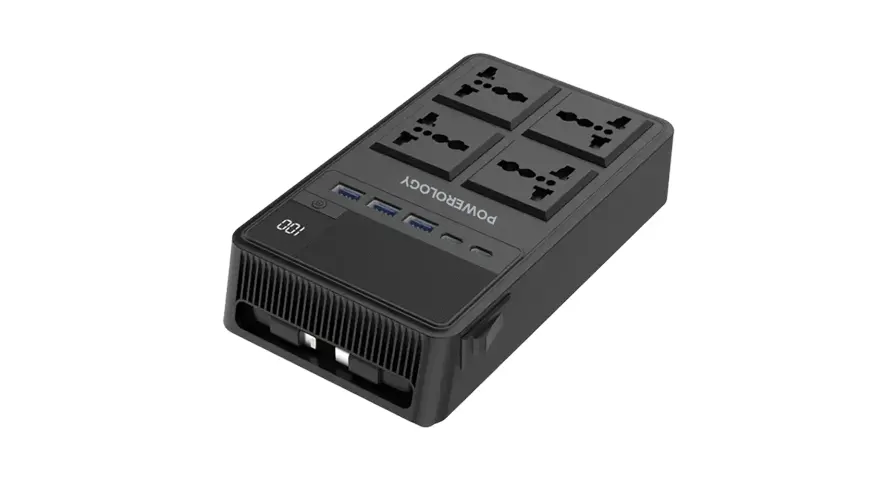 Powerology 2500w 4 AC Power Strip with Built-In Retractable Cables - B