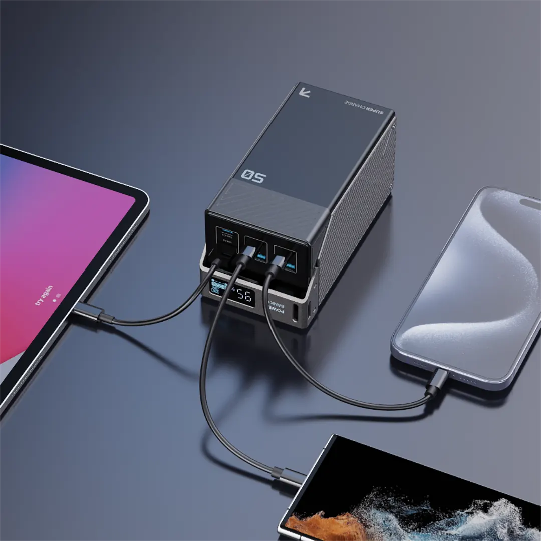 Powerology 50000mAh Power Bank 65W 3×PD Type-C and 3×USB-A - Black