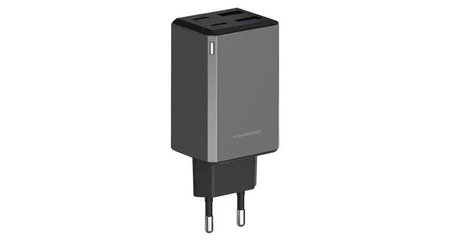 Powerology 65W GaN Multi-Port Travel Adapter - Grey